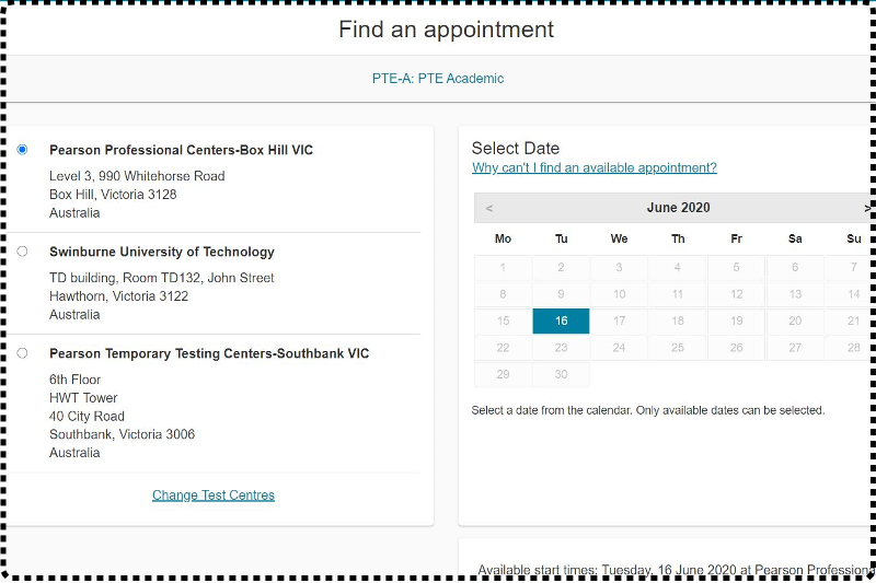 PTE registration and PTE test dates availability after COVID-19 ...